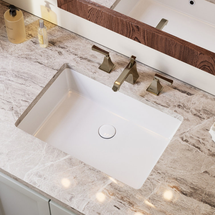 Los Flexi 22" x 16" Undermount Bathroom Sink Rectangle, Modern White Undercounter Lavatory Basin ...